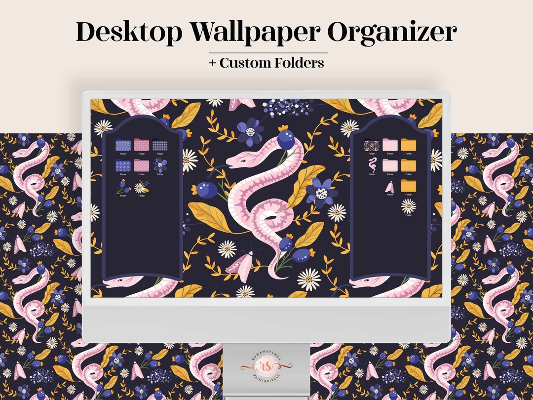 Desktop Organizer Pink Snake Wallpaper - Vintage Art Folklore Cute Mac ...