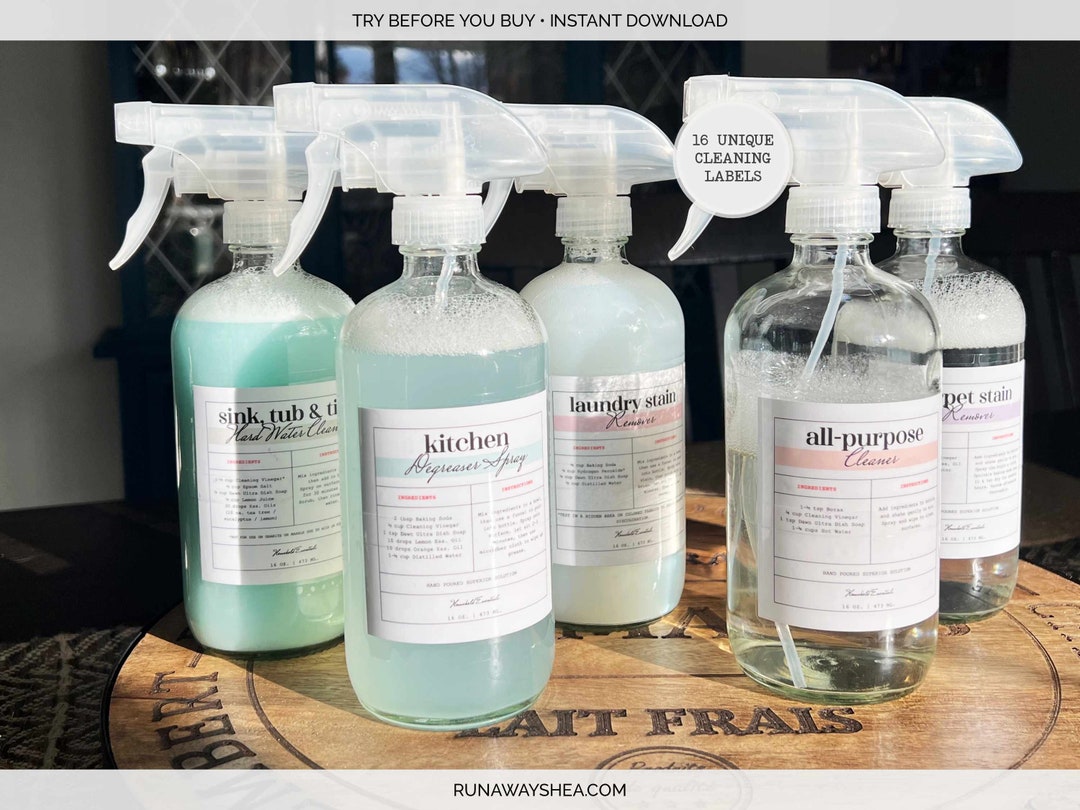 Editable Cleaning Label Template for 16 Oz Spray Bottles | Cleaner ...