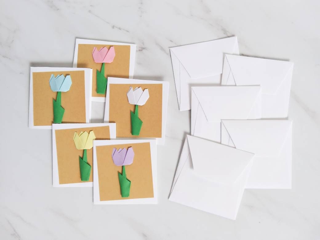 Origami Easter Cards Set Origami Tulip Cards Pack of 5 Mini Cards ...