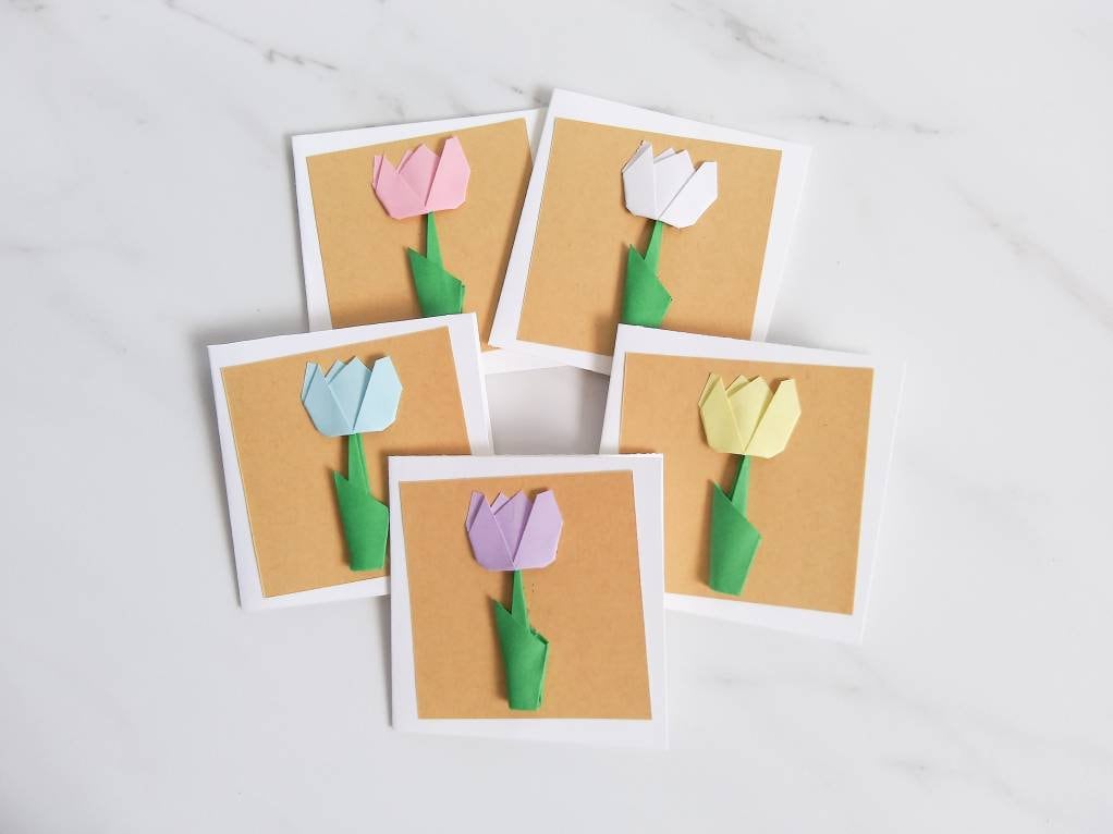 Origami Easter Cards Set Origami Tulip Cards Pack of 5 Mini Cards ...