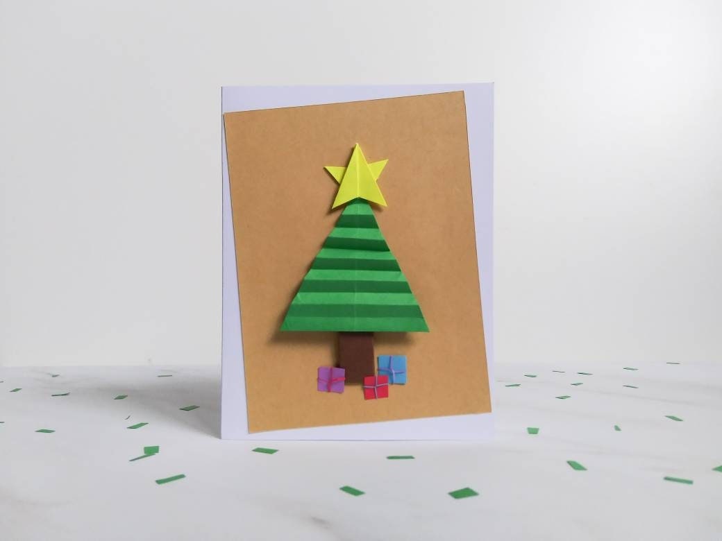 Origami Christmas Tree Card - Merry Christmas Card - Origami Card ...