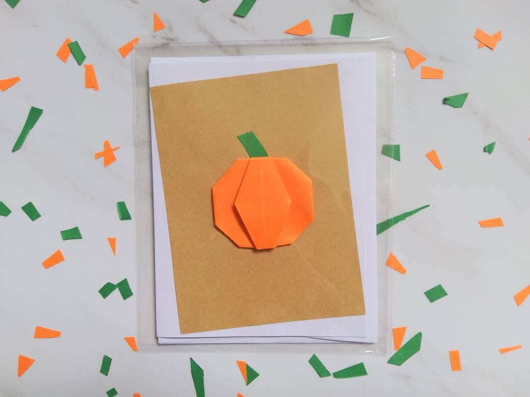 Fall Greeting Card Origami Pumpkin Card Handmade Card Autumn Card ...