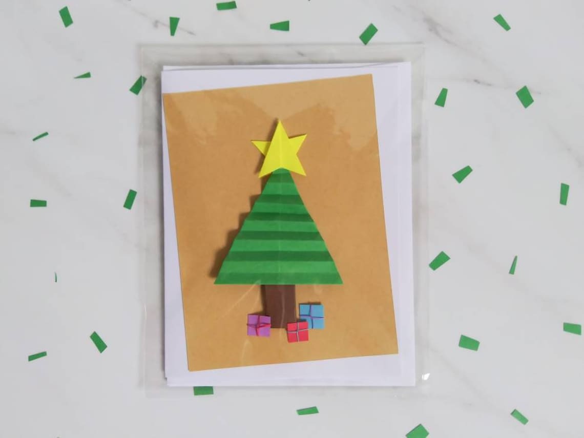 Origami Christmas Tree Card Merry Christmas Card Origami Card Presents ...