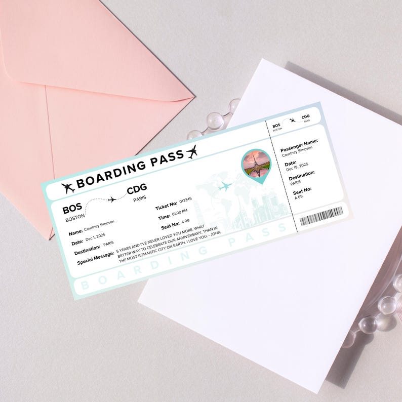 Editable Boarding Pass Canva Template Personalized Airline Ticket ...