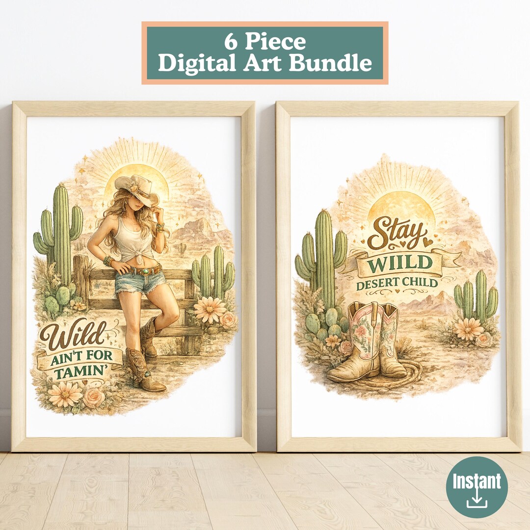 Boho Cowgirl Boots PNG Bohemian Western Art Digital Download Prints ...