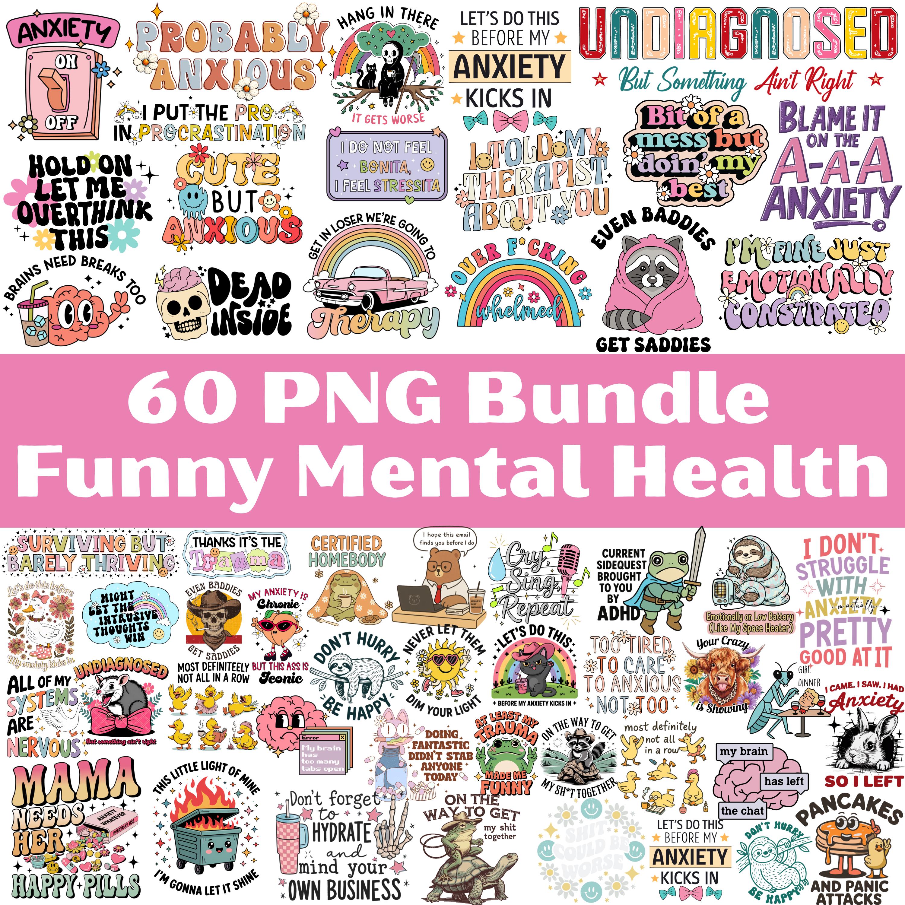 Funny Mental Health PNG Files Canva PNG Bundle Therapy Stickers Digital ...