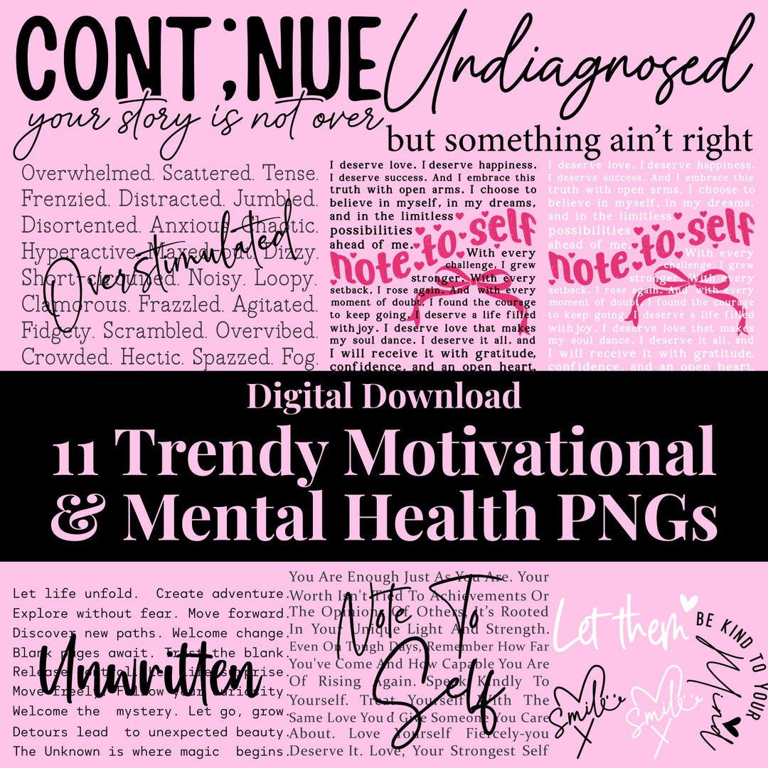 Mental Health Motivational Quotes PNG Bundle Digital Download Design ...