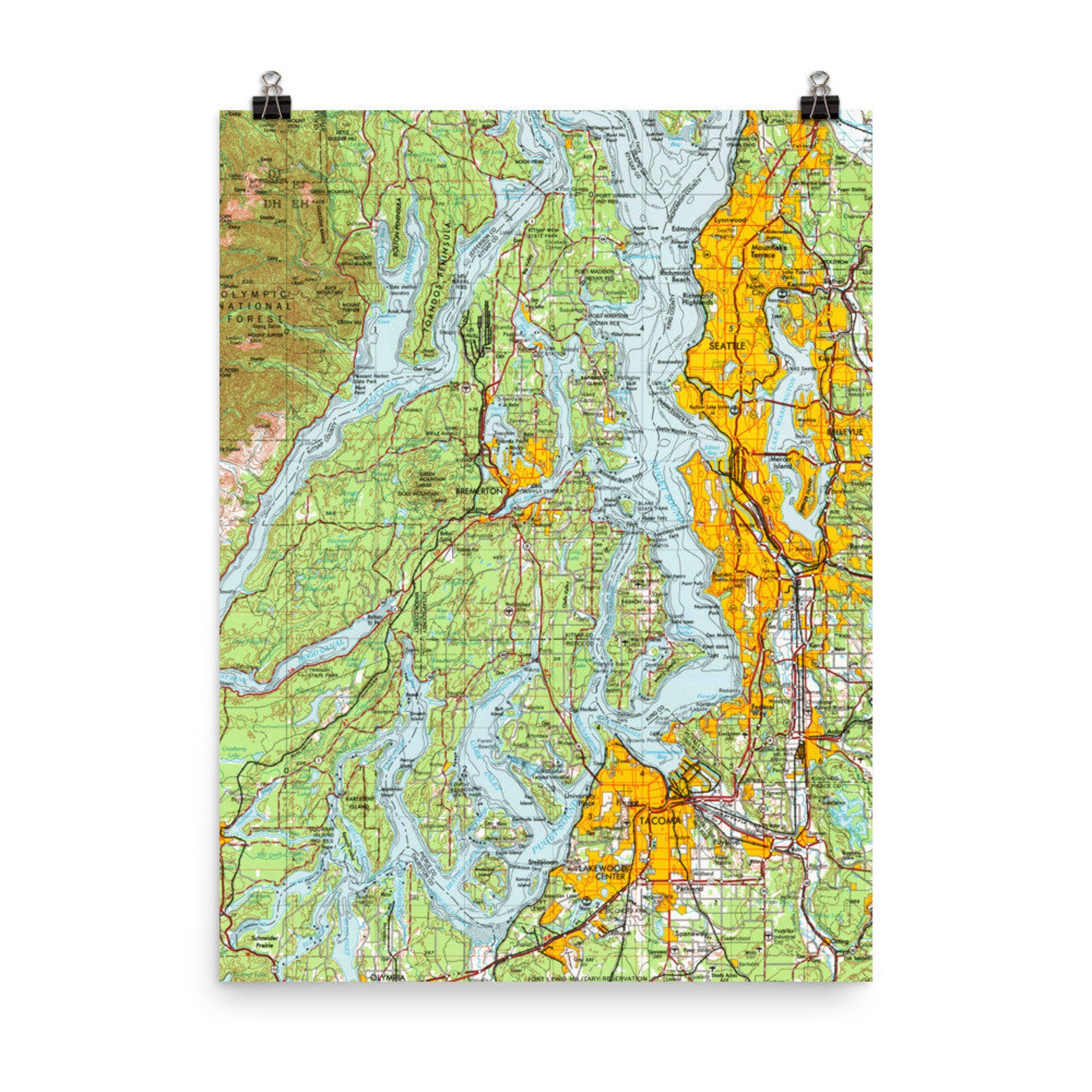 1958 Seattle Topographic Map Poster | Etsy