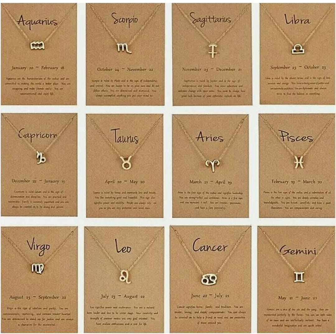 Custom Zodiac Necklace, Gold Horoscope Pendant, Tiny Zodiac Shape ...