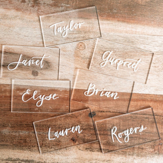 Custom Name Cards on Clear Acrylic 10-100 Pieces - Etsy Israel