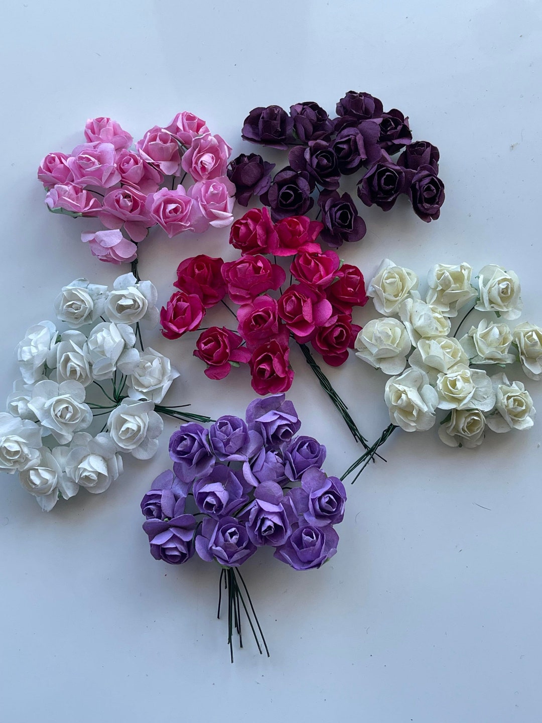 Miniature Mulberry Paper Tea Roses- Bunch of 12 Stems 15mm Flower Head ...