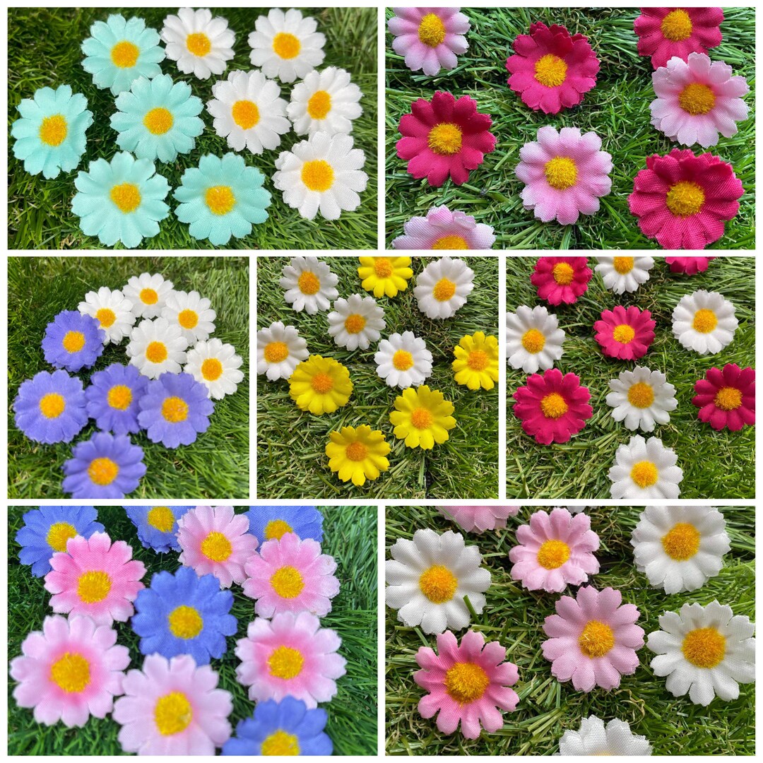 Easter Daisy Heads Small Mini 3cm Fabric Flower Bonnet Daisies Cake ...