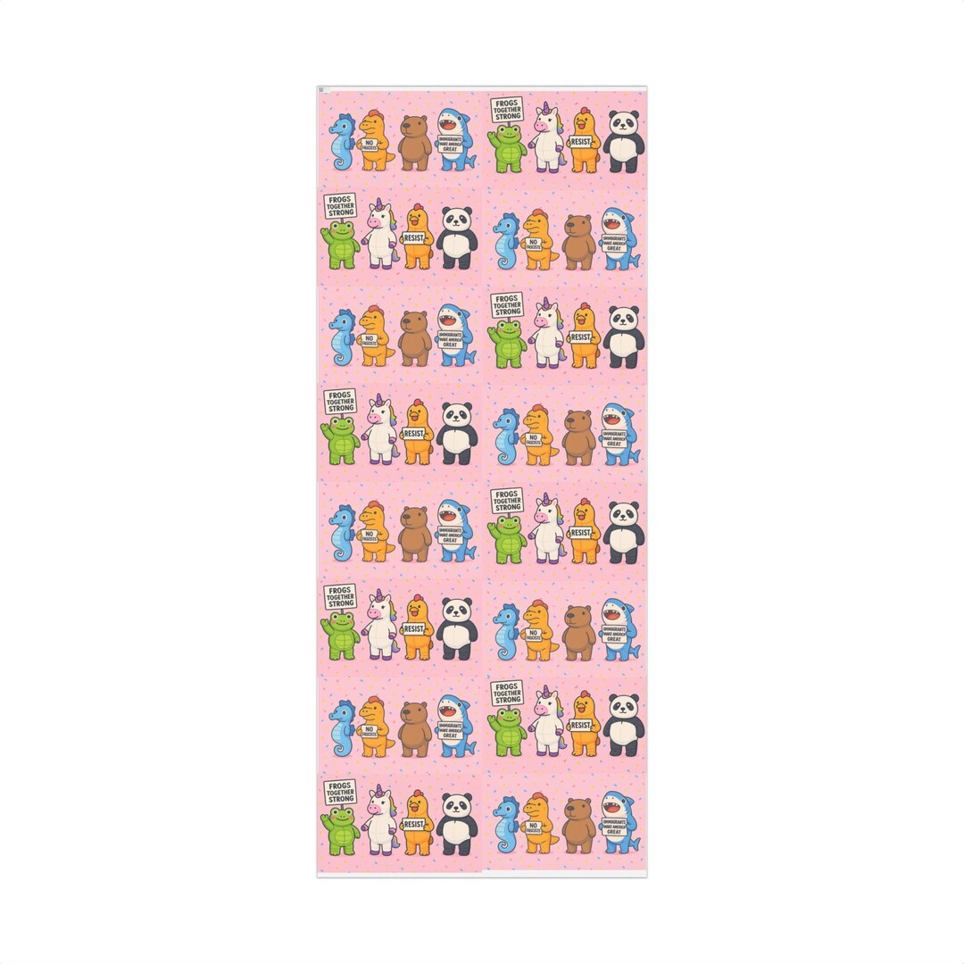 Inflatable Protesters Gift Wrap | Cute Animal Protest Pattern on Pink ...
