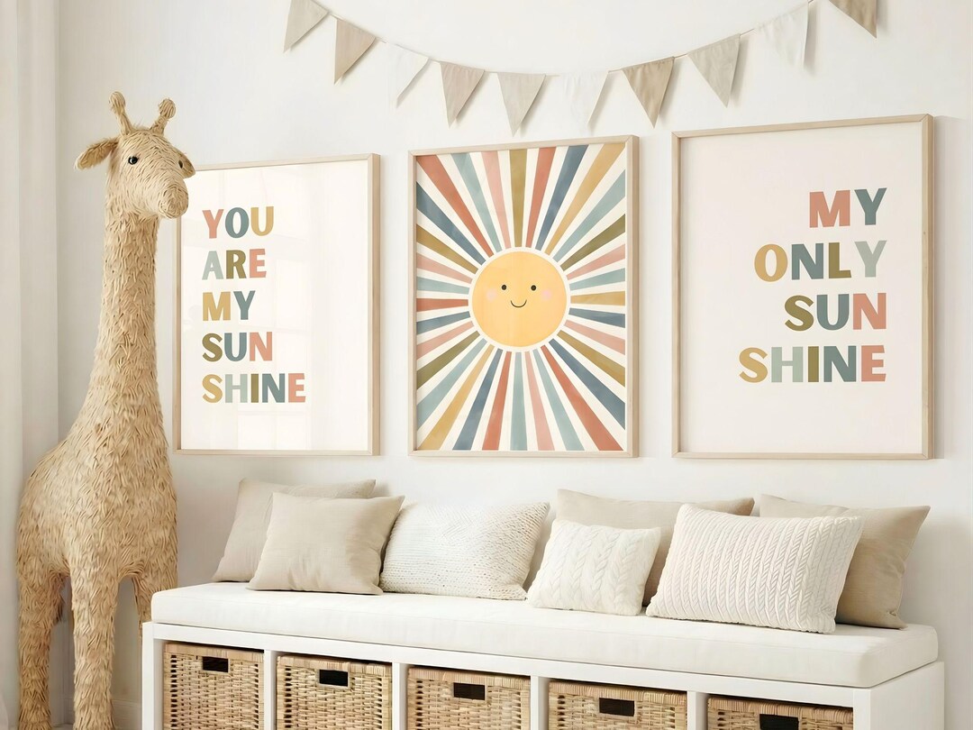 You Are My Sunshine Nursery Posters Set of 3 | Boho Watercolor Playroom ...