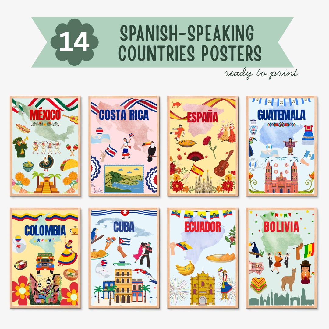 Spanish-speaking Countries Posters | Hispanic Heritage Classroom Decor ...