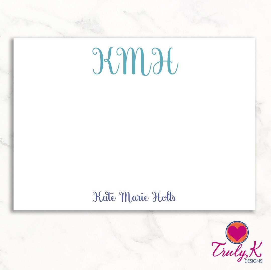 Monogram & Name 5x7 Personalized Stationery Flat Note Cards Thank You ...