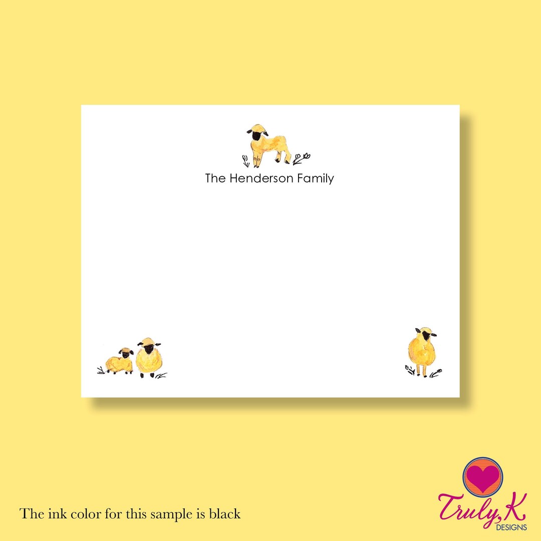 Lambs ~ Personalized Stationery ~ Flat Note Cards ~ Notepad ~ Choose 50 ...