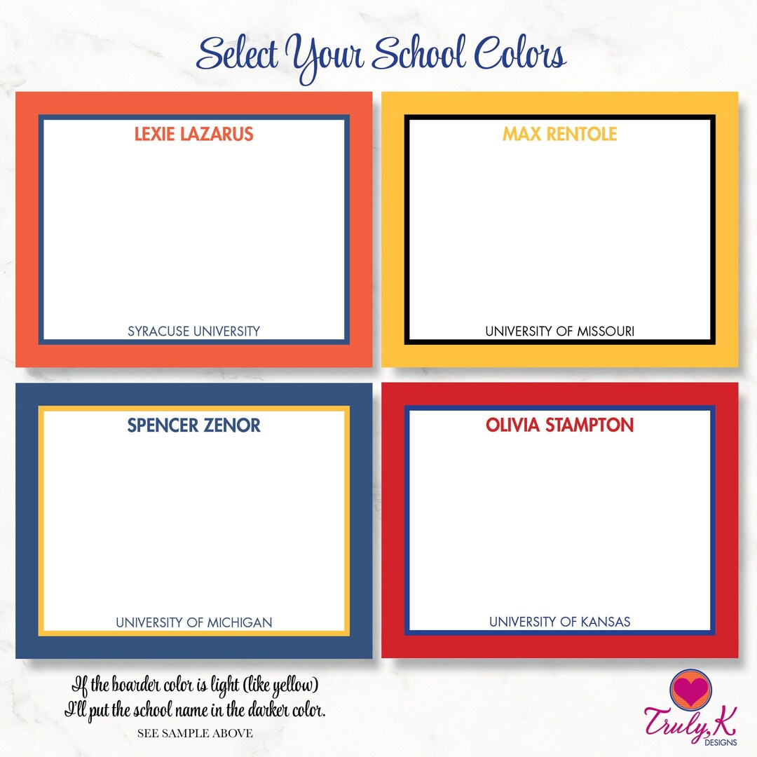 Collegiate Colors ~ Personalized Stationery ~ Size A2: 4.25" X 5.5 ...