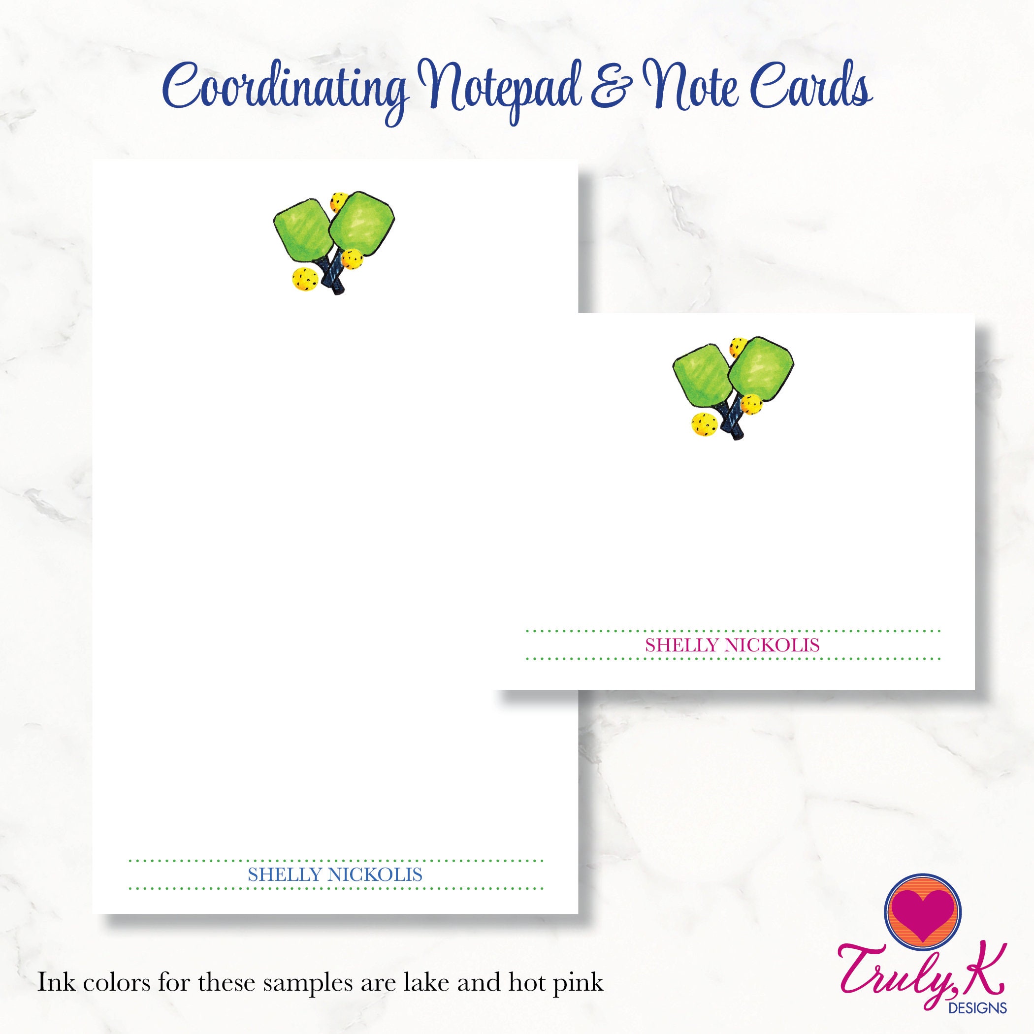 Pickleball Personalized Stationery Flat Note Cards Notepad Choose 50 ...