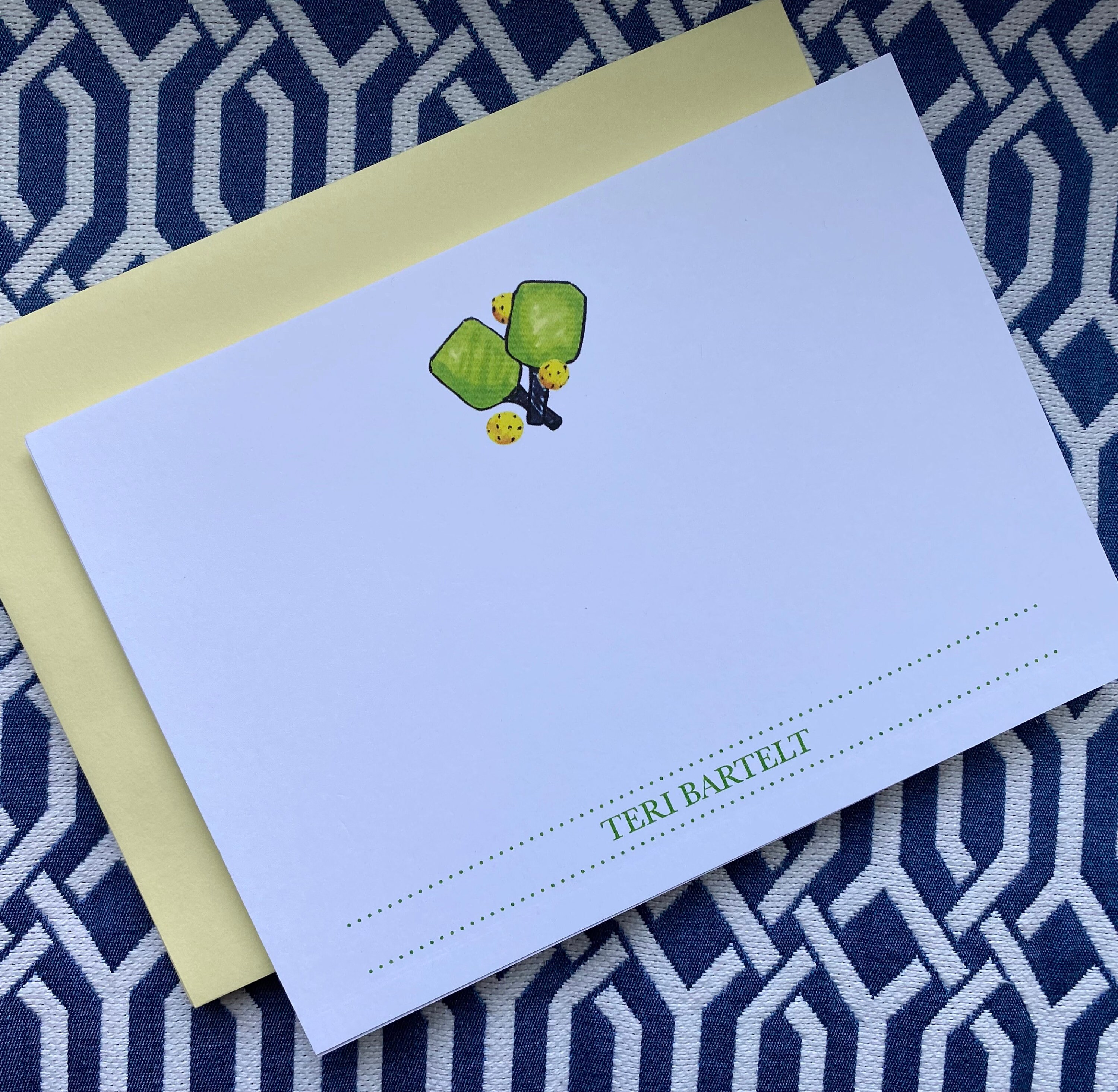 Pickleball Personalized Stationery Flat Note Cards Notepad Choose 50 ...
