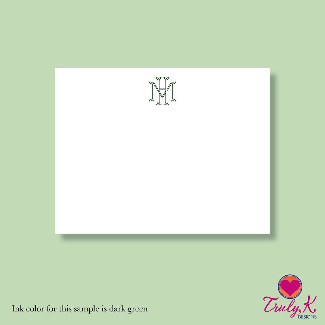 Interlocking Monogram ~ Personalized Stationery ~ Flat Note Cards ...