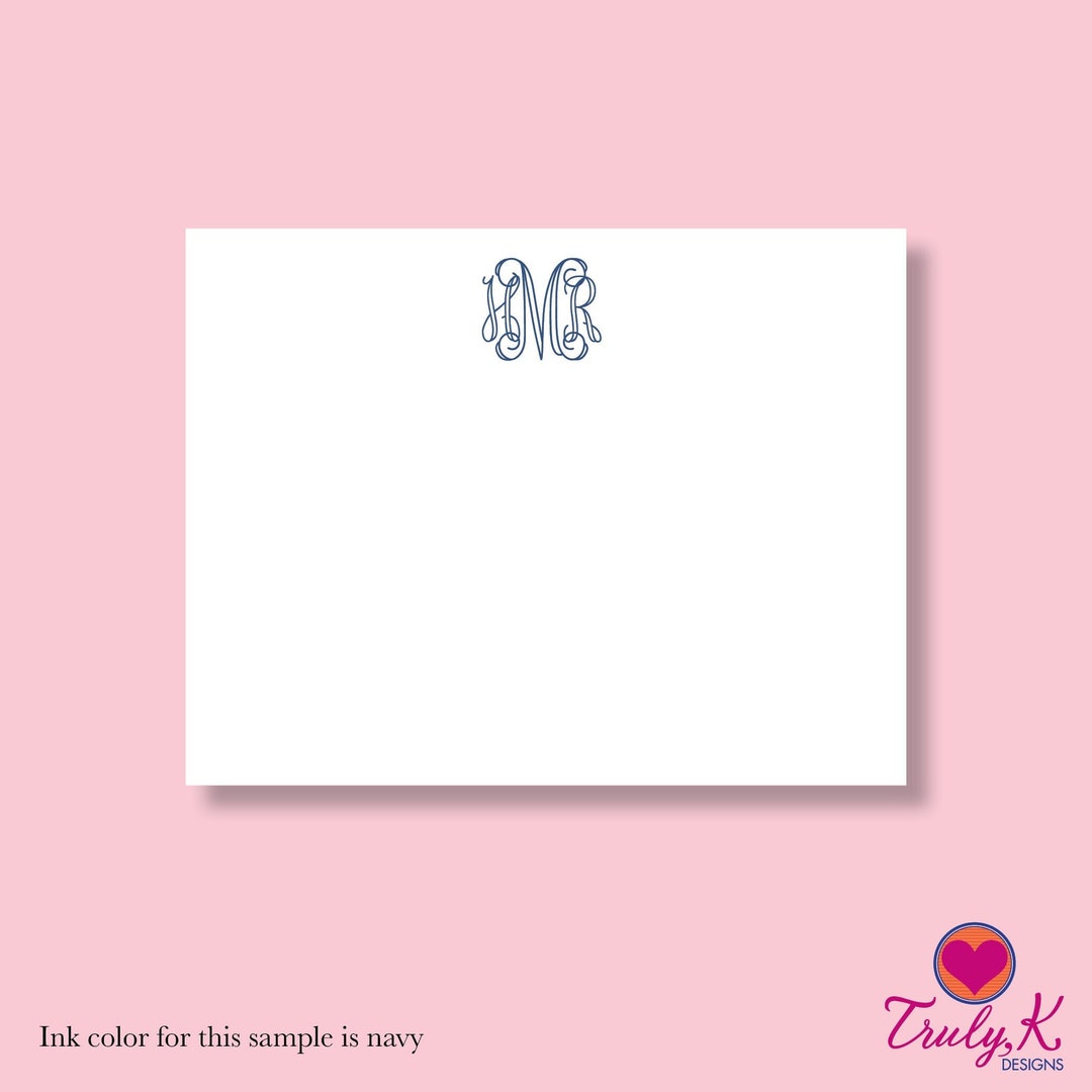 Open Script Monogram ~ Personalized Stationery ~ Flat Note Cards ~ Notepad ~ Choose 50 Page ...