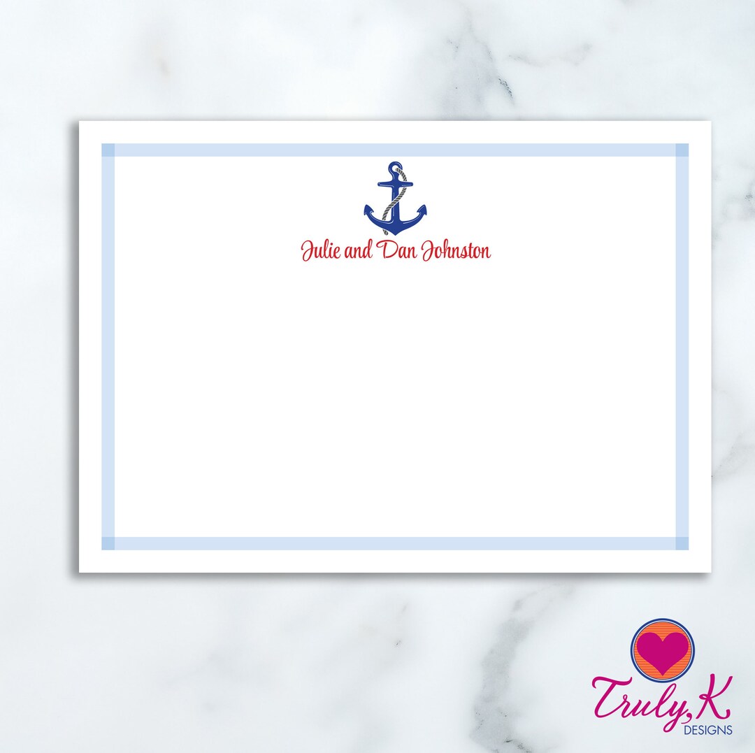 Anchors Aweigh ~ 5" X 7" Personalized Stationery ~ Flat Note Cards ...