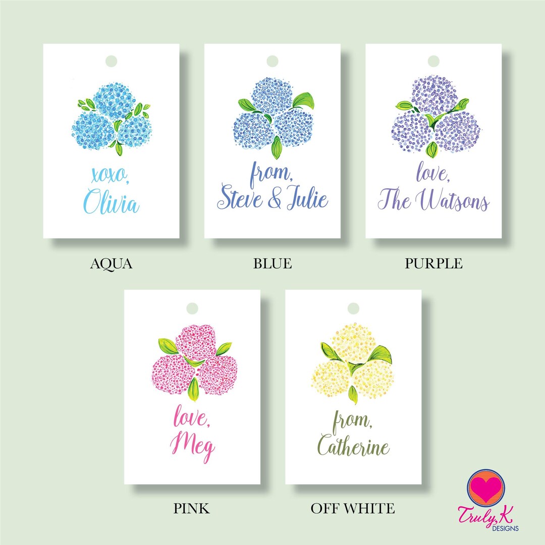 Hydrangeas Gift Tags, Floral Gift Tags, Hostess Gift, Size 1.75 X 2.5 ...