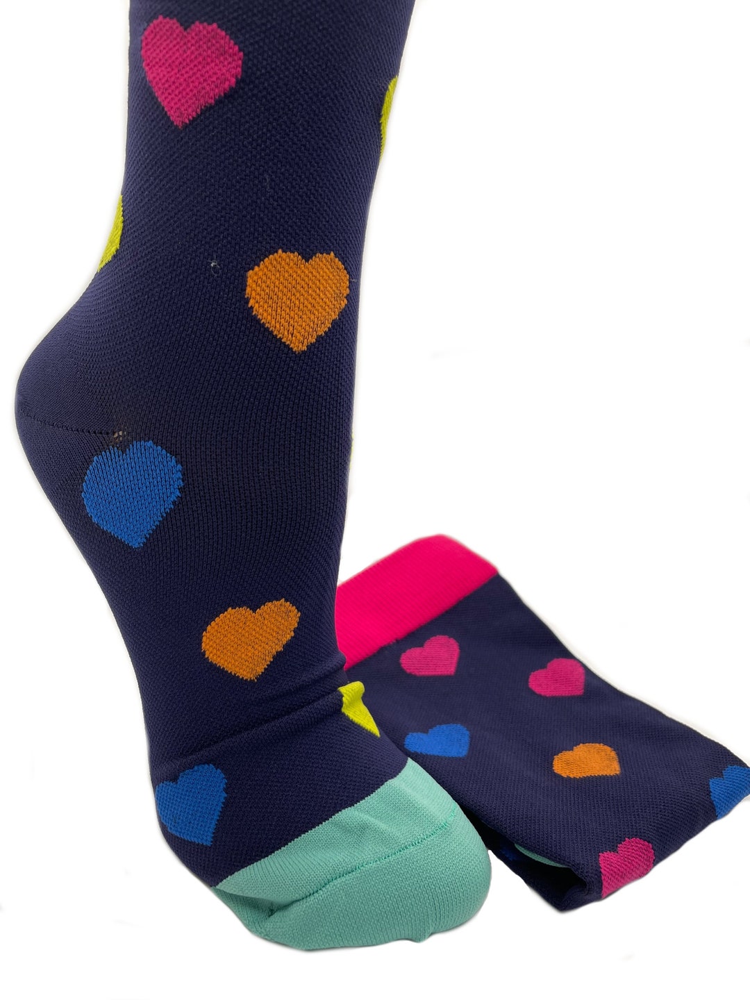Colorful Heart Multi-color Fun Functional Compression Socks S/M - Etsy
