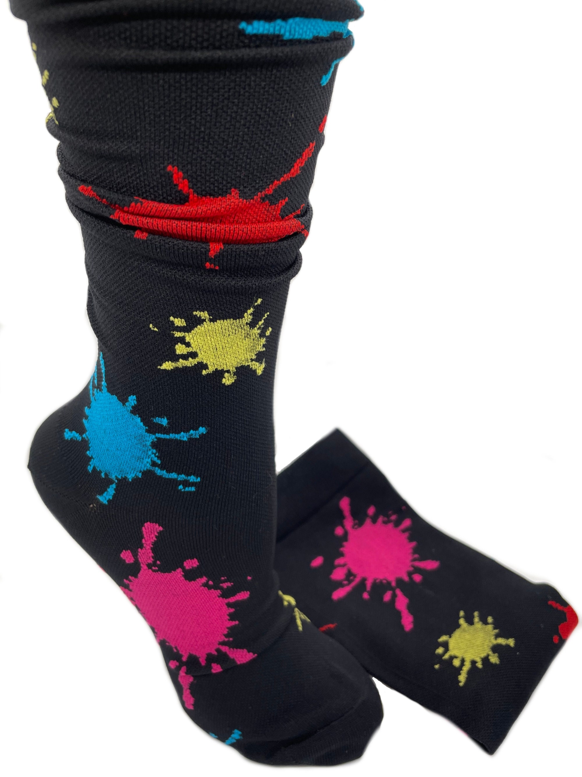 Colorful Paint Splatter Multi-color Fun Functional Compression Socks S ...