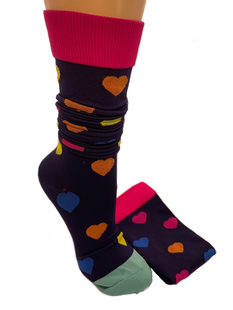 Colorful Heart Multi-color Fun Functional Compression Socks S/M - Etsy