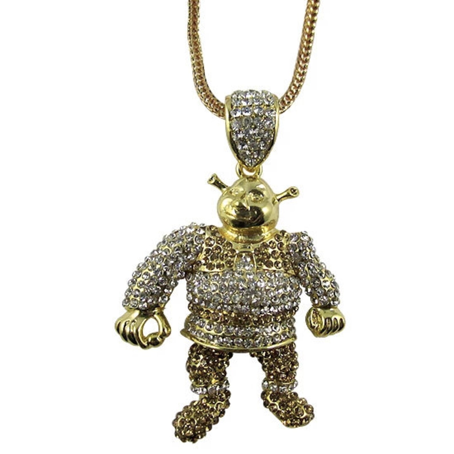 Shrek Pendant Gold 14k Shiny Iced Out Necklace Chain Stainless | Etsy