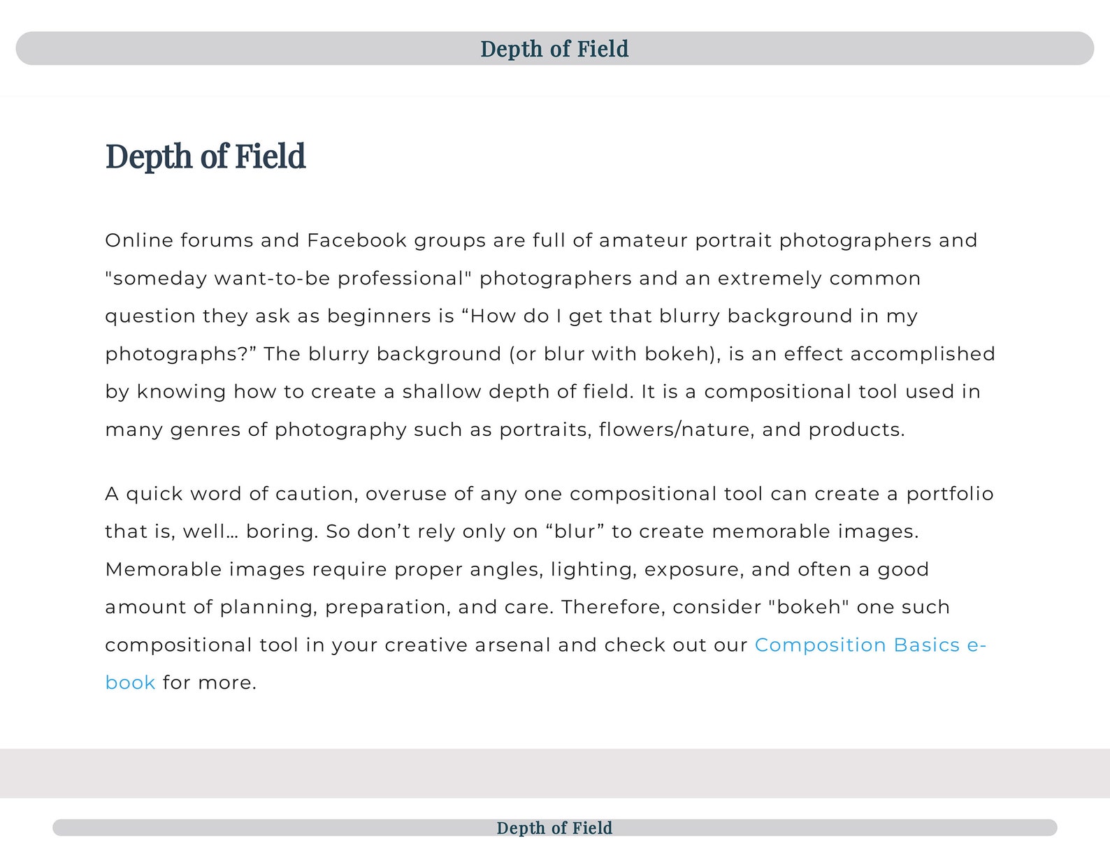 Depth of Field Guide + Extras - DIGITAL DOWNLOAD - Learn to Control ...