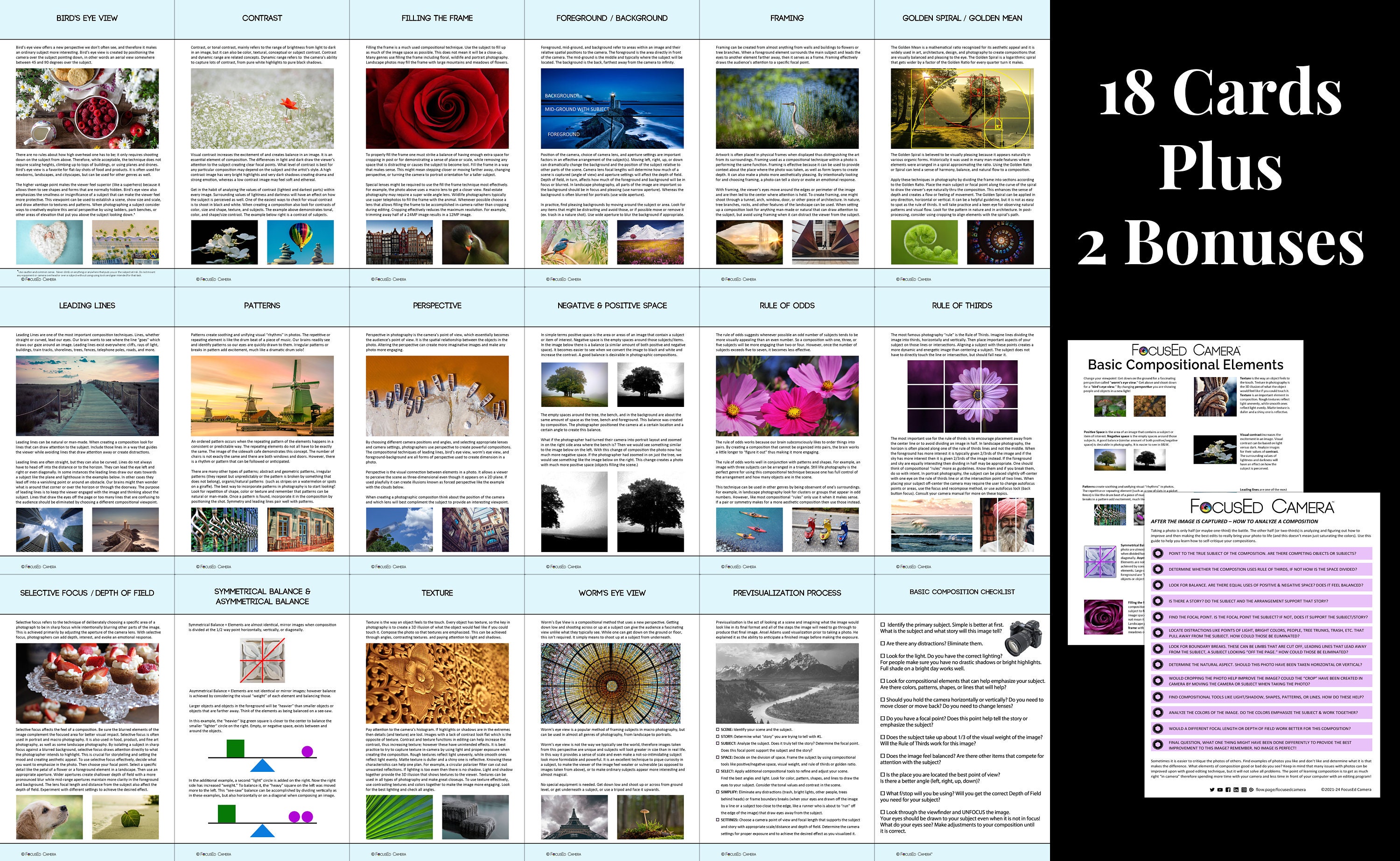 Composition Basics Cheat Sheets - 20 Card Set of Creative Techniques ...