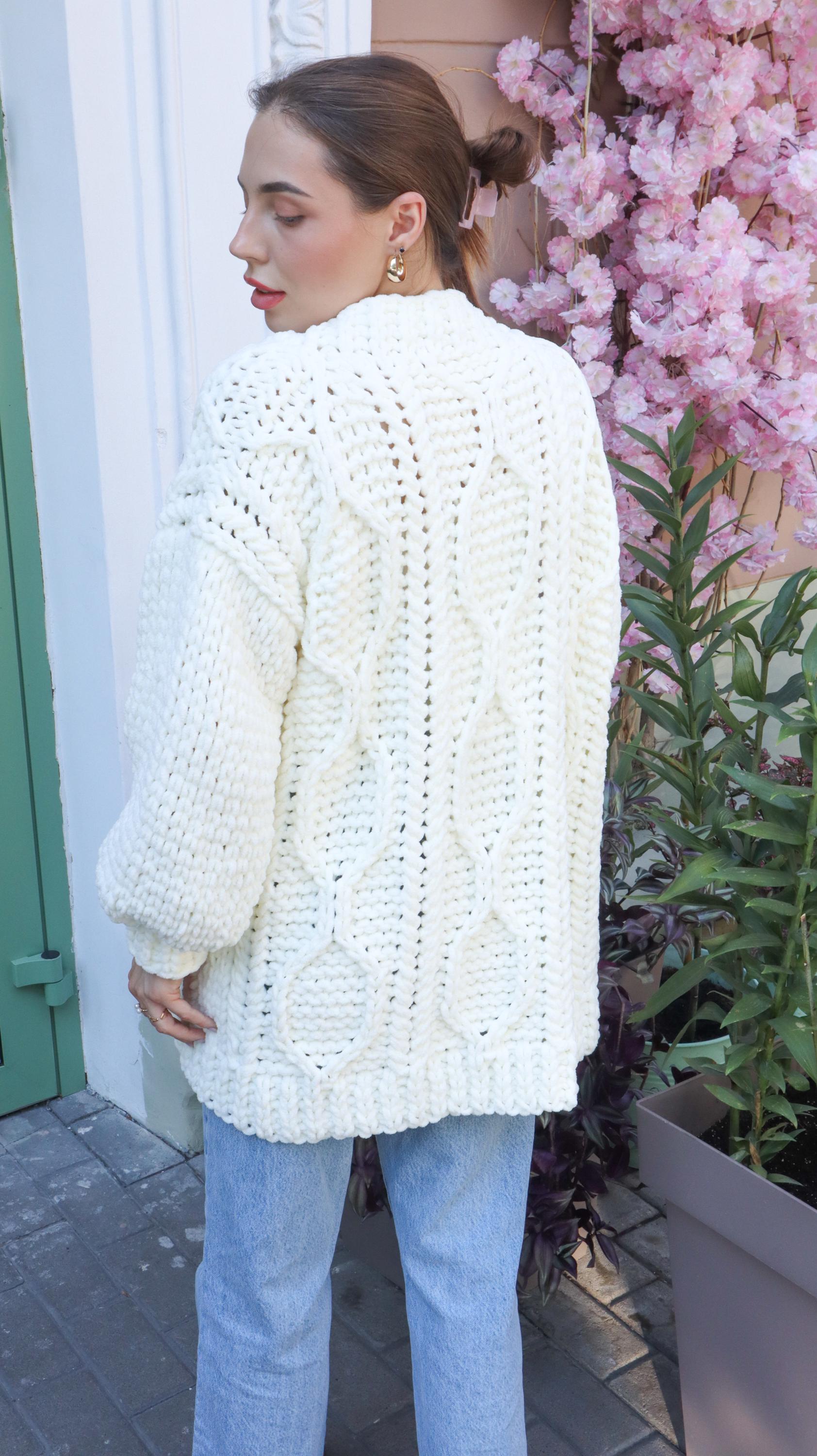 Ivory Chunky Knit Crochet Cardigan - Handmade Oversized Cardigan ...