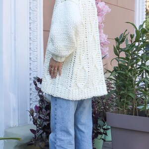Ivory Chunky Knit Crochet Cardigan - Handmade Oversized Cardigan ...