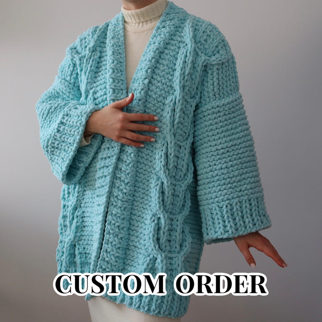 Crochet Aqua Cardigan Oversized Cable Knit Cardigan Sweater, Aqua Coat ...