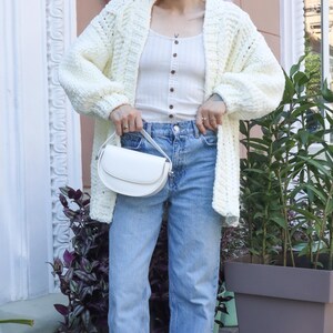 Ivory Chunky Knit Crochet Cardigan - Handmade Oversized Cardigan ...