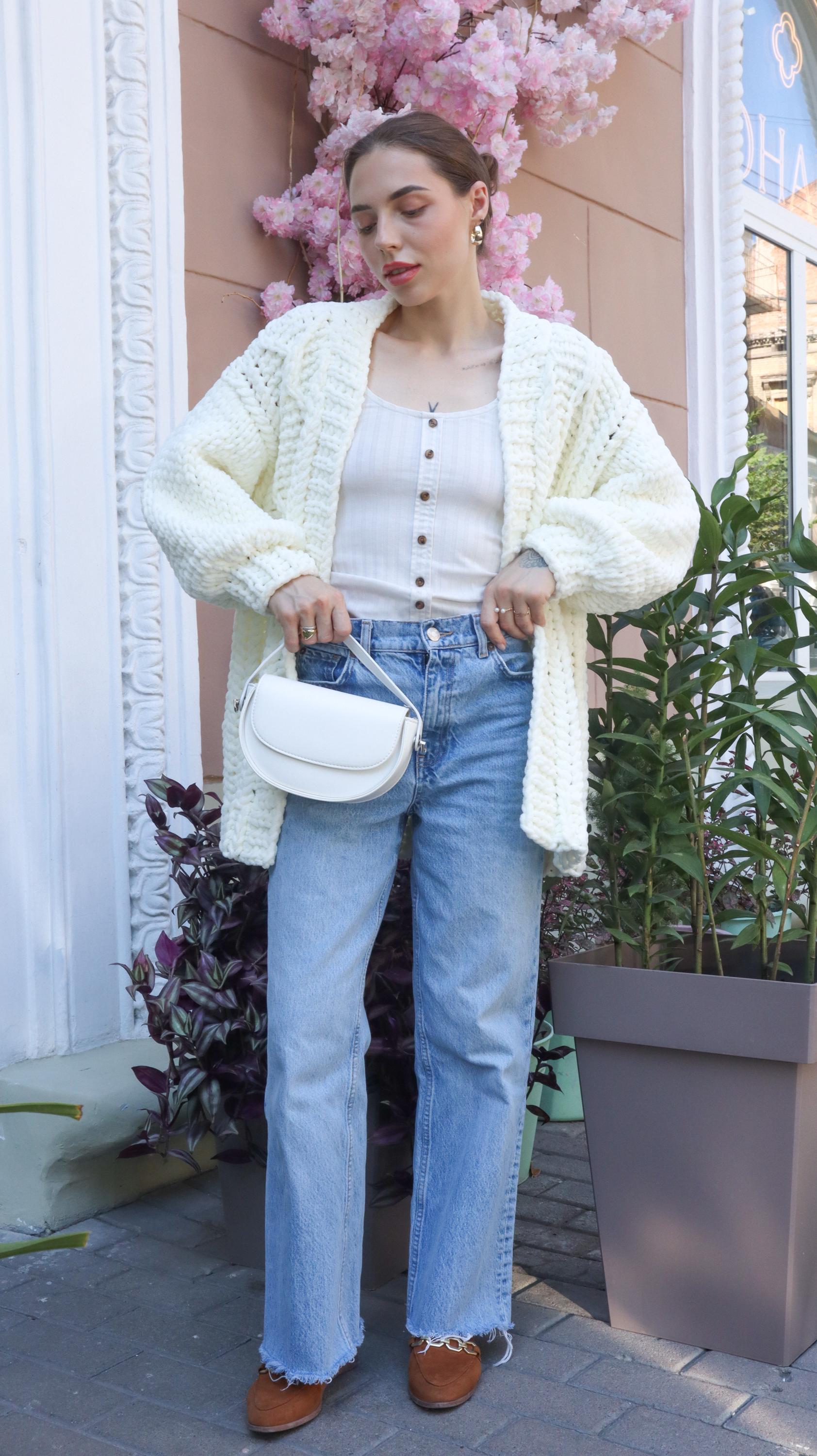 Ivory Chunky Knit Crochet Cardigan - Handmade Oversized Cardigan ...