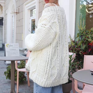 Ivory Chunky Knit Crochet Cardigan - Handmade Oversized Cardigan ...