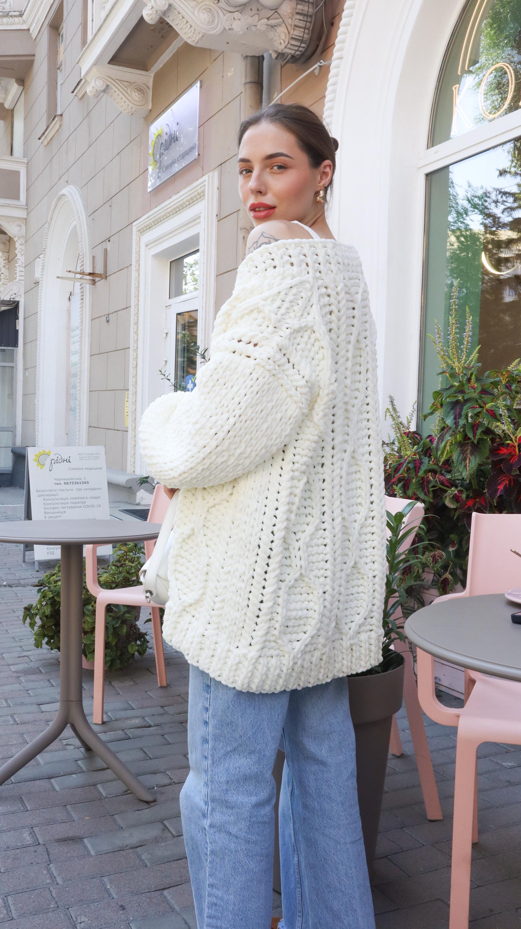 Ivory Chunky Knit Crochet Cardigan - Handmade Oversized Cardigan ...