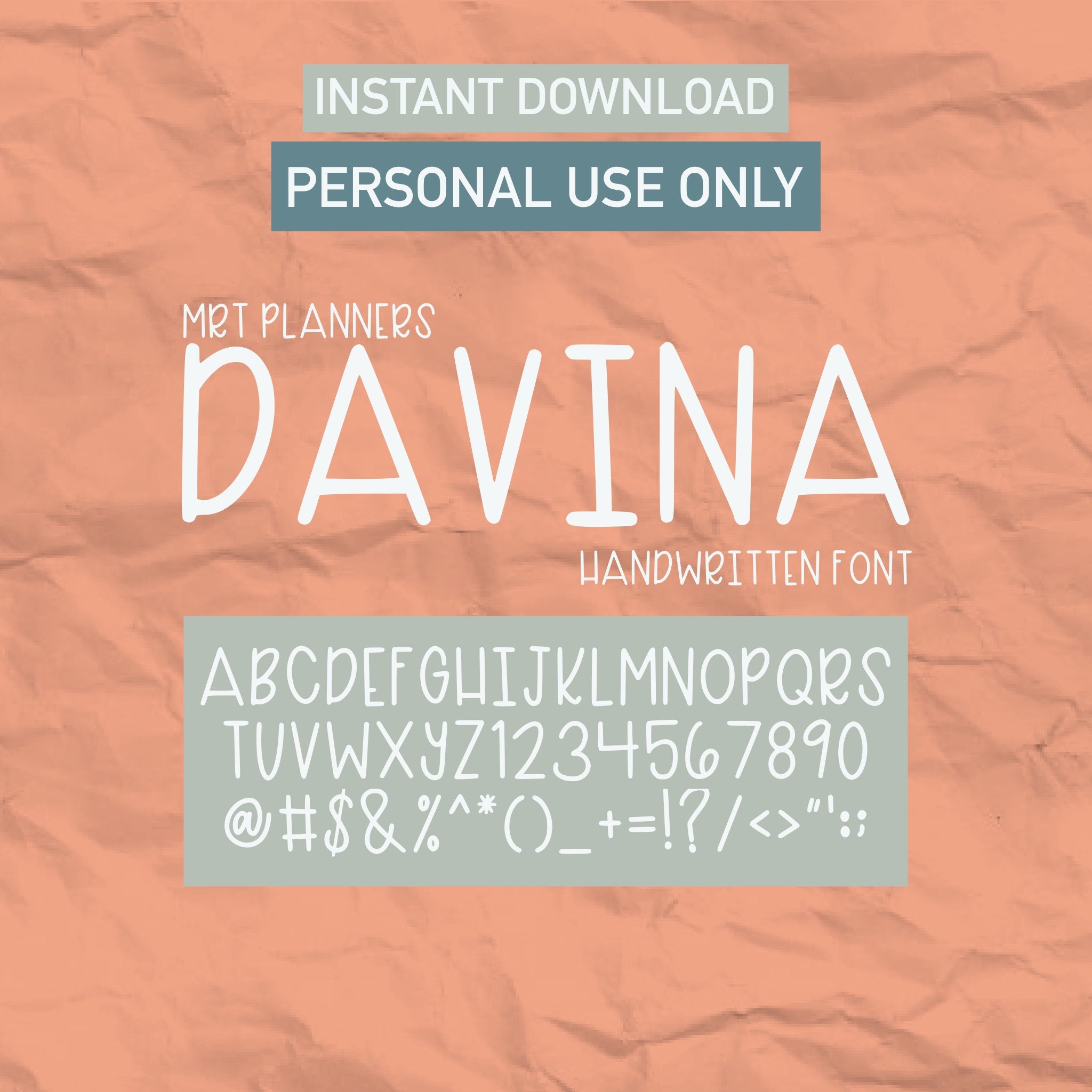 DAVINA Font Handwritten Font PERSONAL USE - Etsy