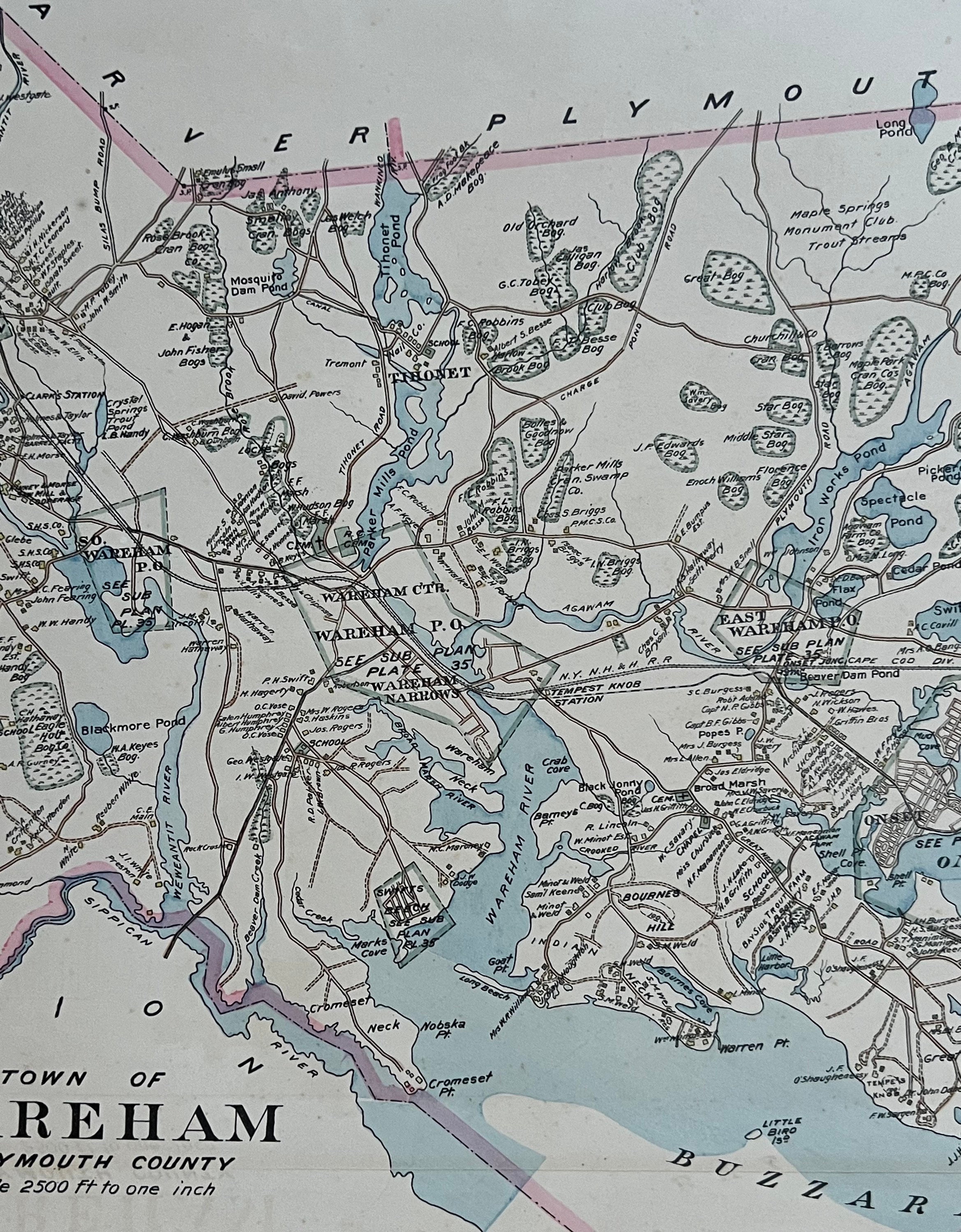 Original 1903 Wareham & Carver Map Matted-ready to Framenot - Etsy