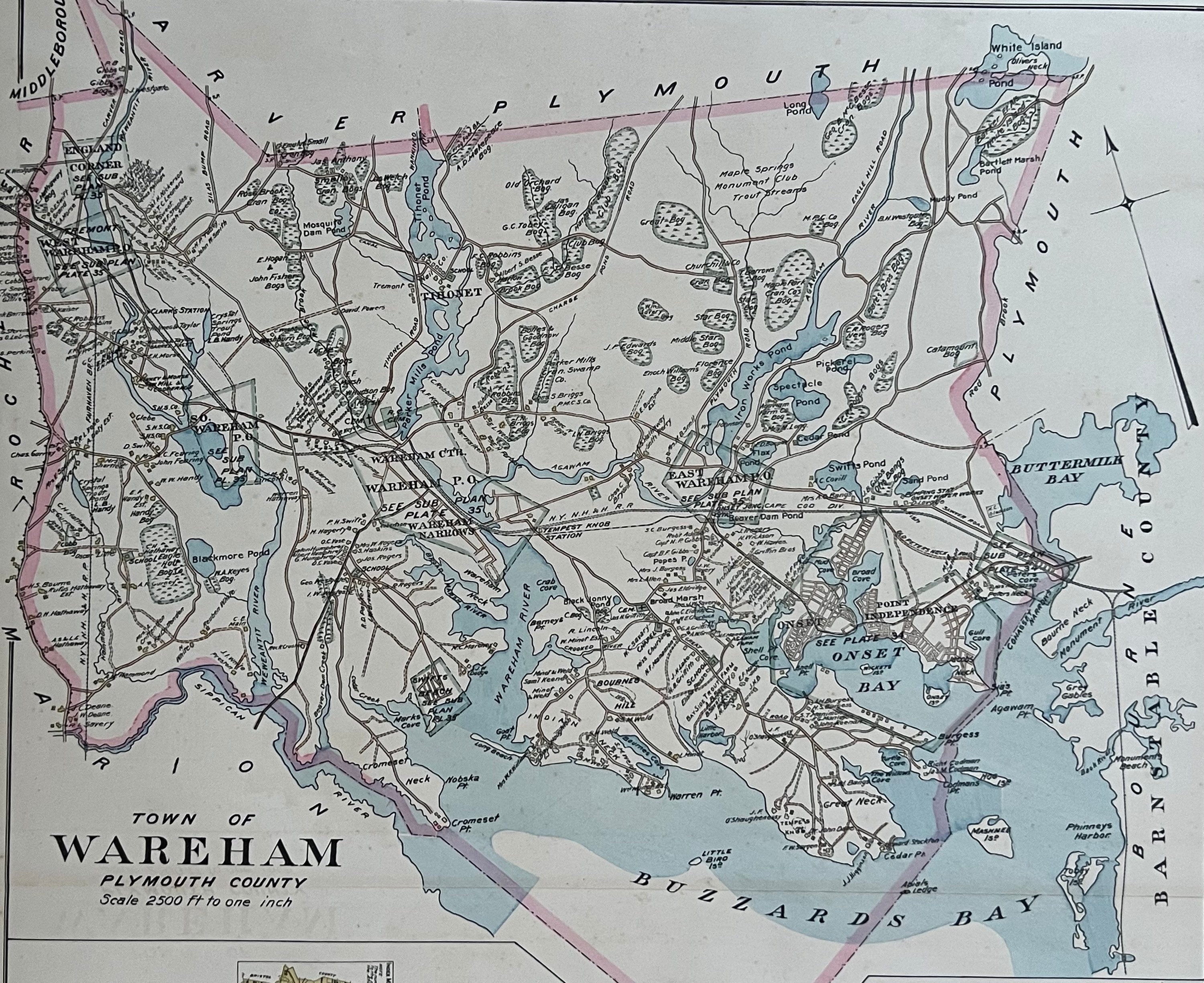 Original 1903 Wareham & Carver Map Matted-ready to Framenot - Etsy