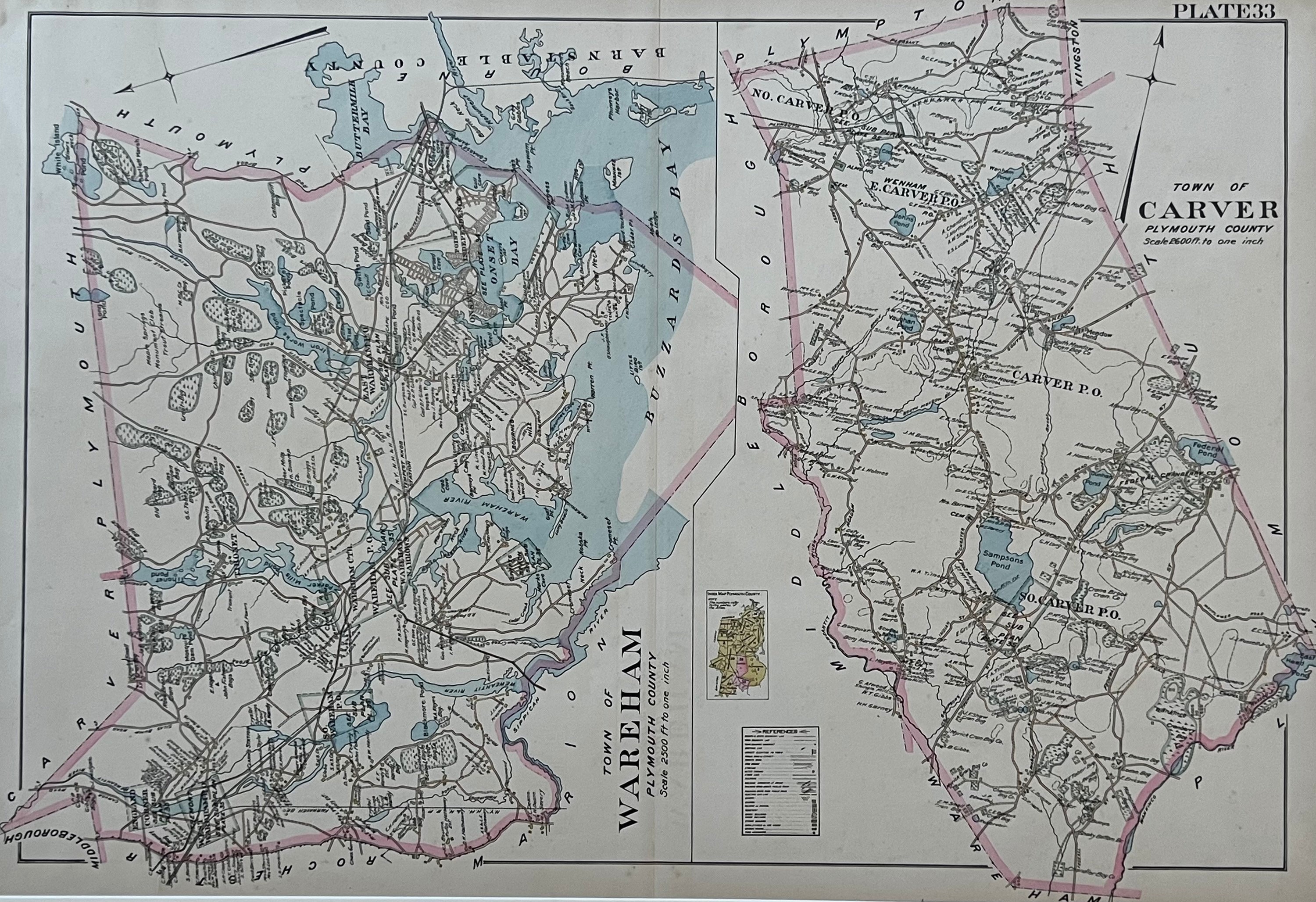 Original 1903 Wareham & Carver Map Matted-ready to Framenot - Etsy