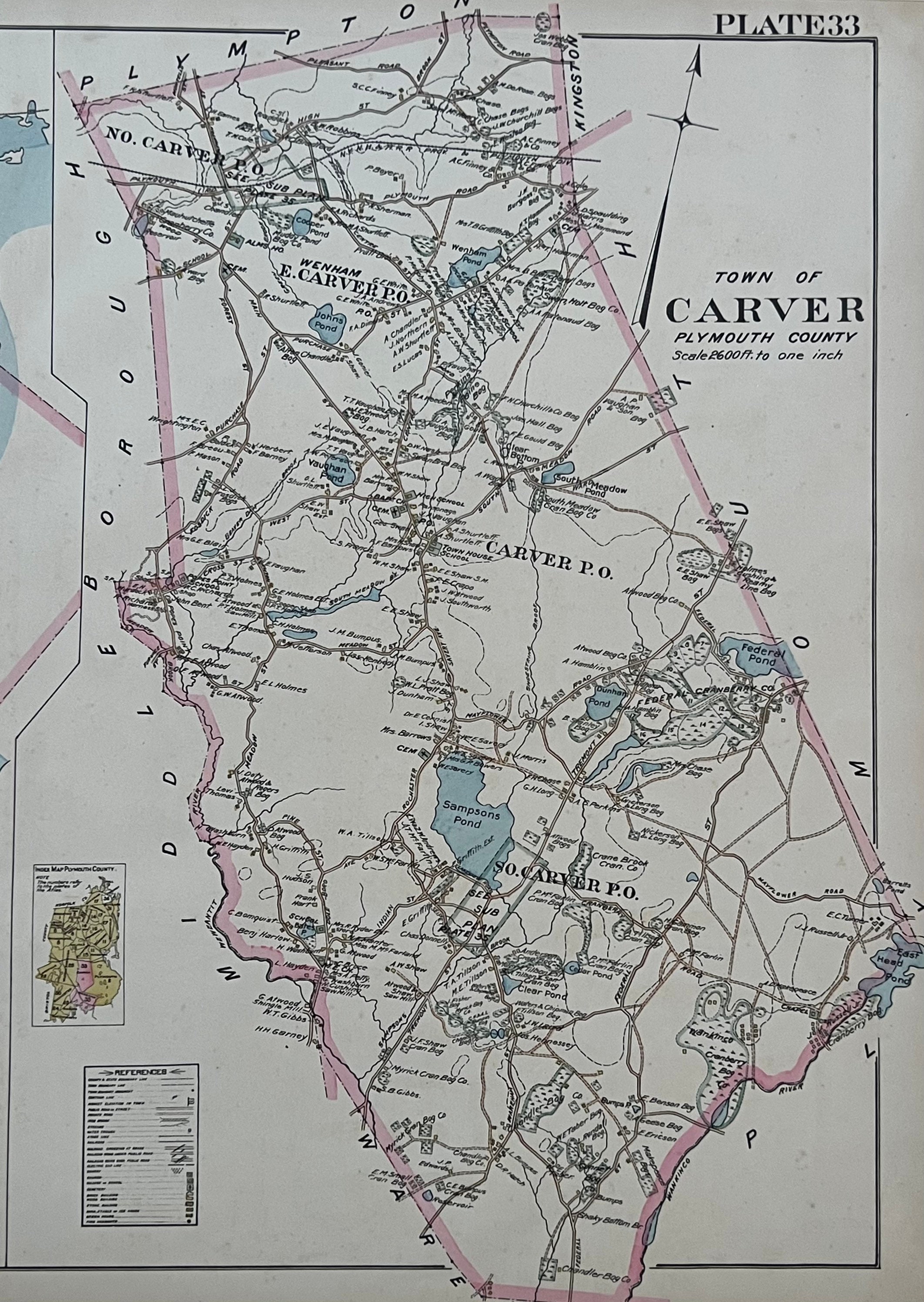 Original 1903 Wareham & Carver Map Matted-ready to Framenot - Etsy