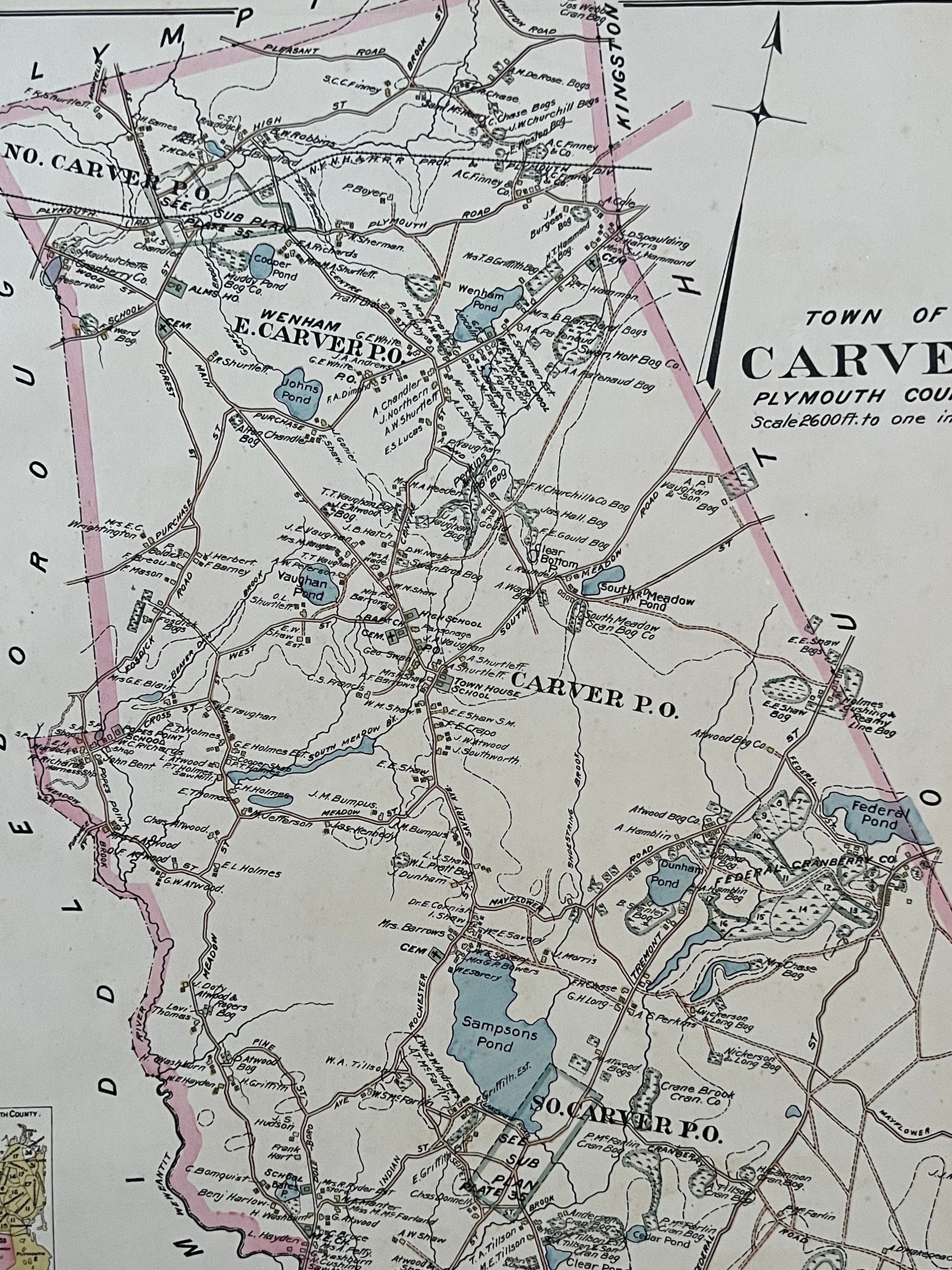 Original 1903 Wareham & Carver Map Matted-ready to Framenot - Etsy