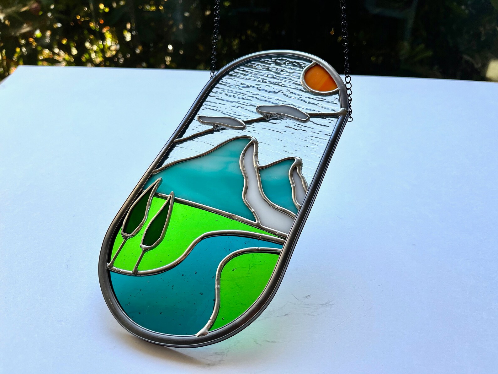 Mountain Landscape Stained Glass Window Hanging Mountains and - Etsy