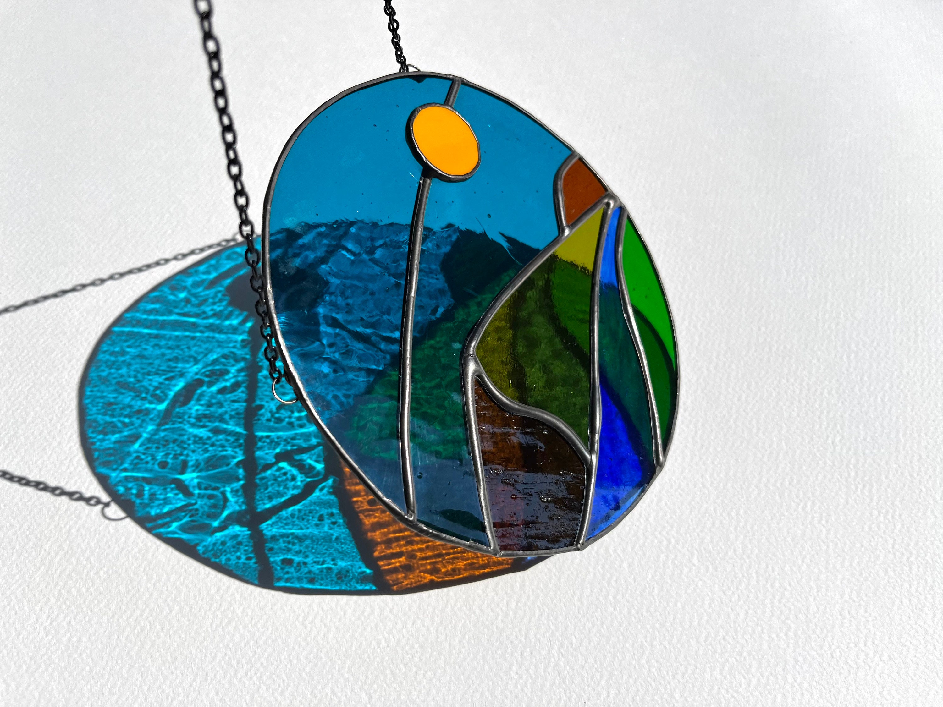 Minimal Landscape Suncatcher Sunset View Wall Art Stained - Etsy