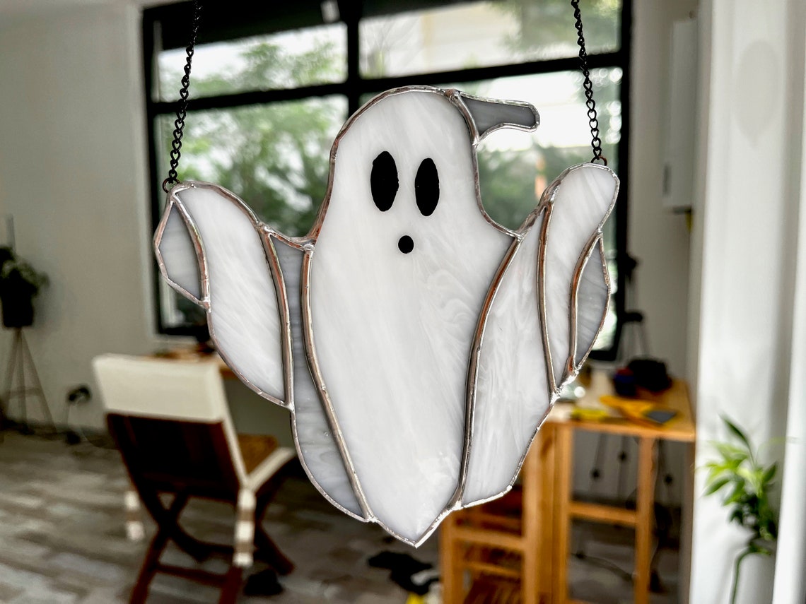 Halloween Ghost Stained Glass Window Hanging Halloween Decor - Etsy